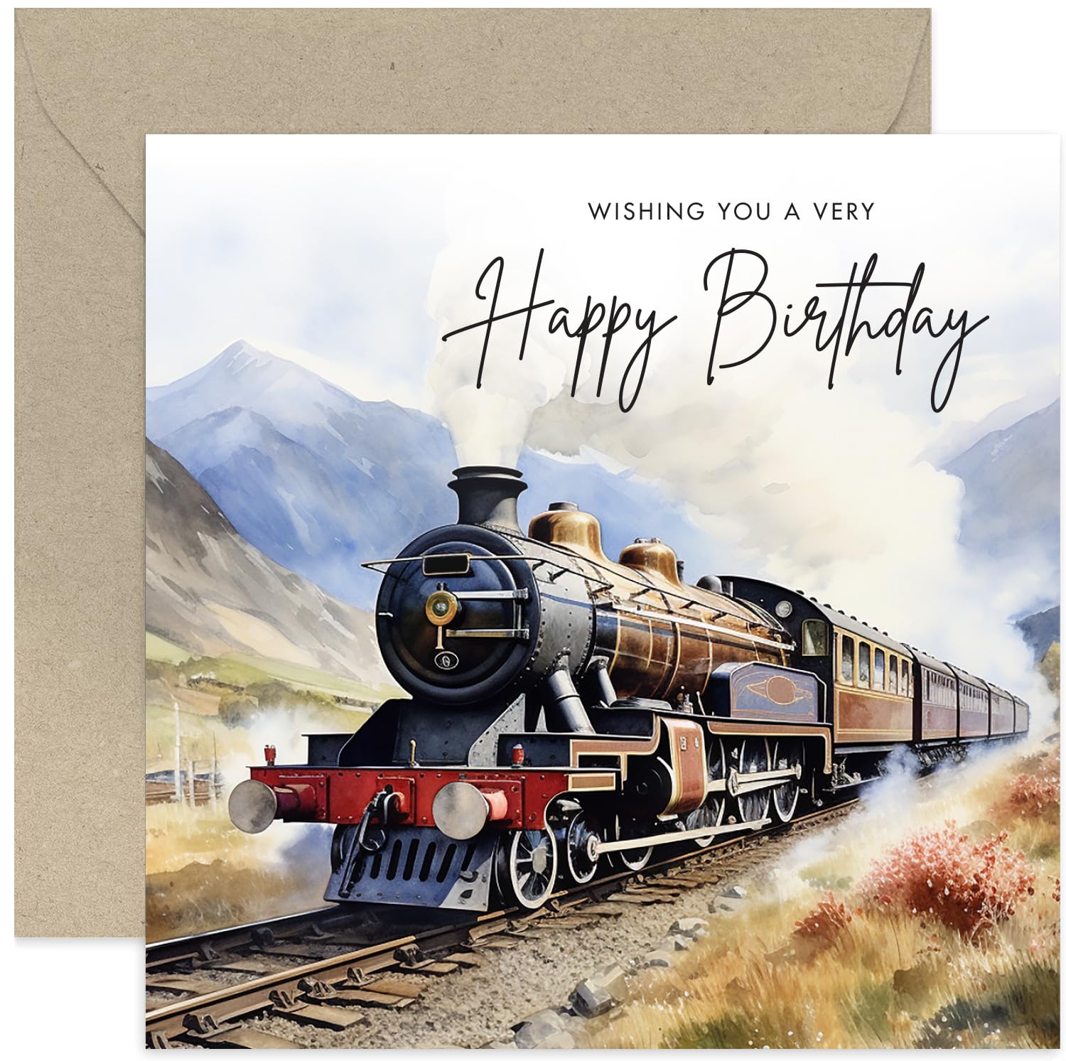 Old English Co. Steam Train Birthday Card for Him - Watercolour Railway ...