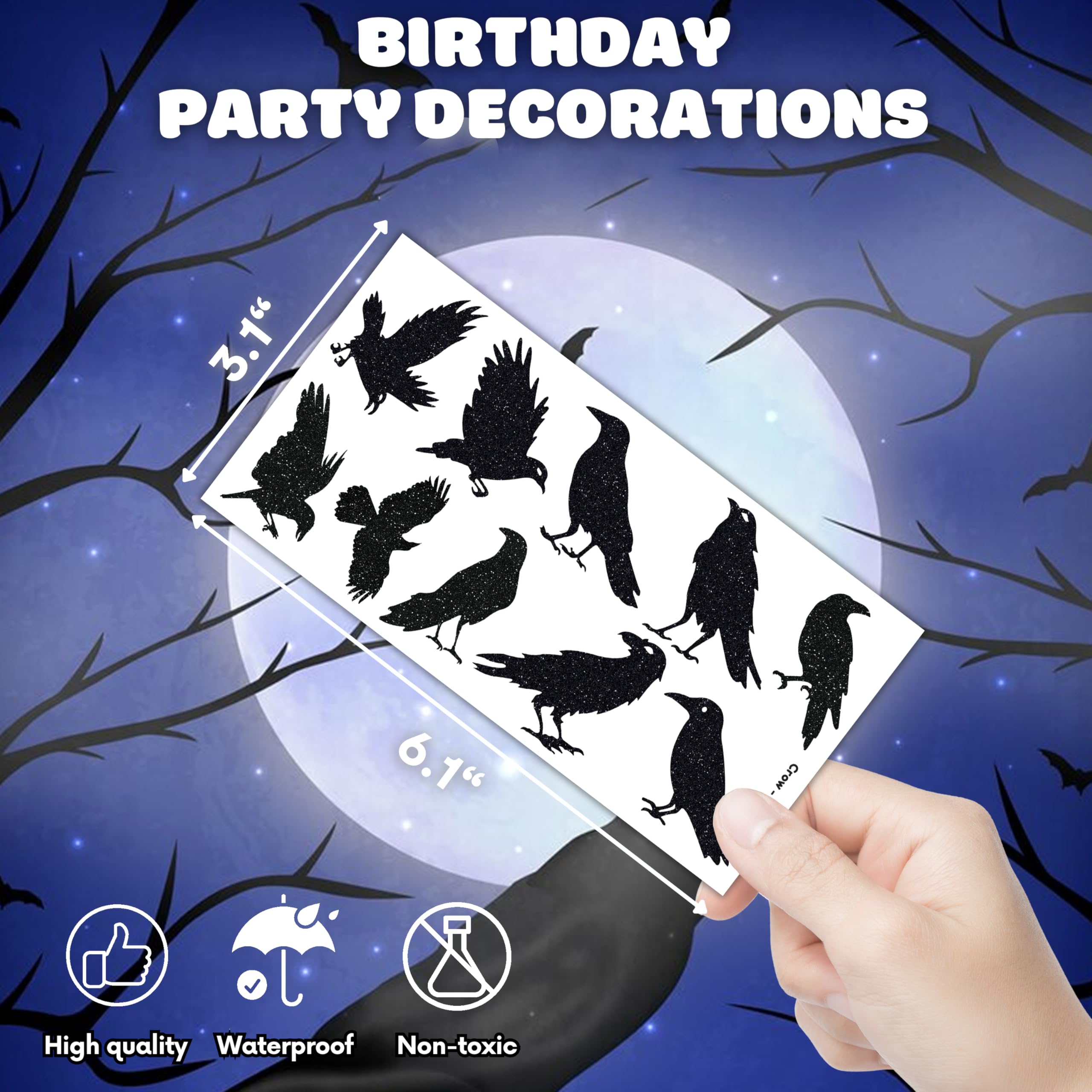 Snapklik.com : 100PCS Crow Bird Temporary Tattoos Animal Themed ...