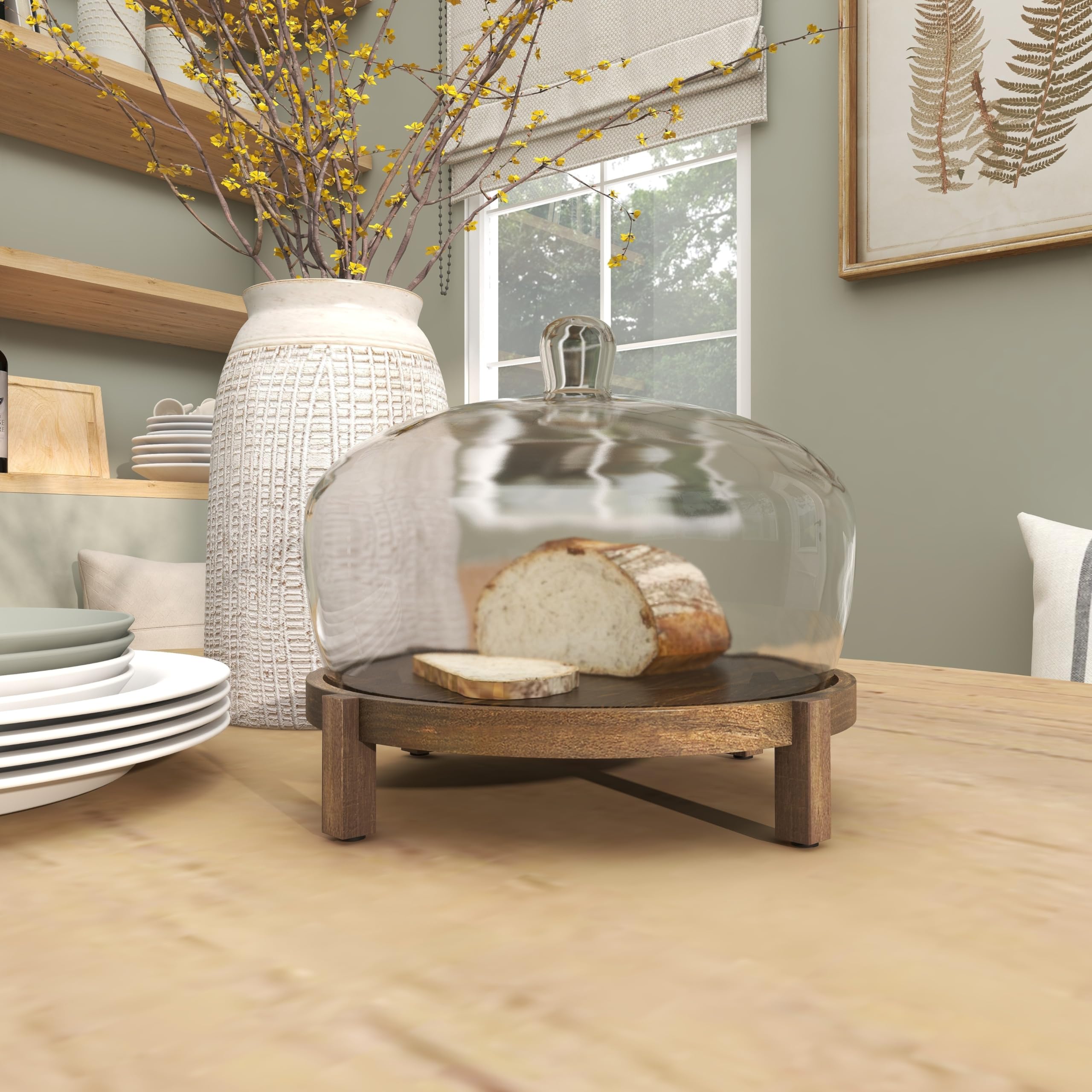 Amazon.com: Dark Brown Mango Wood Cake Stand with Glass : Home & Kitchen