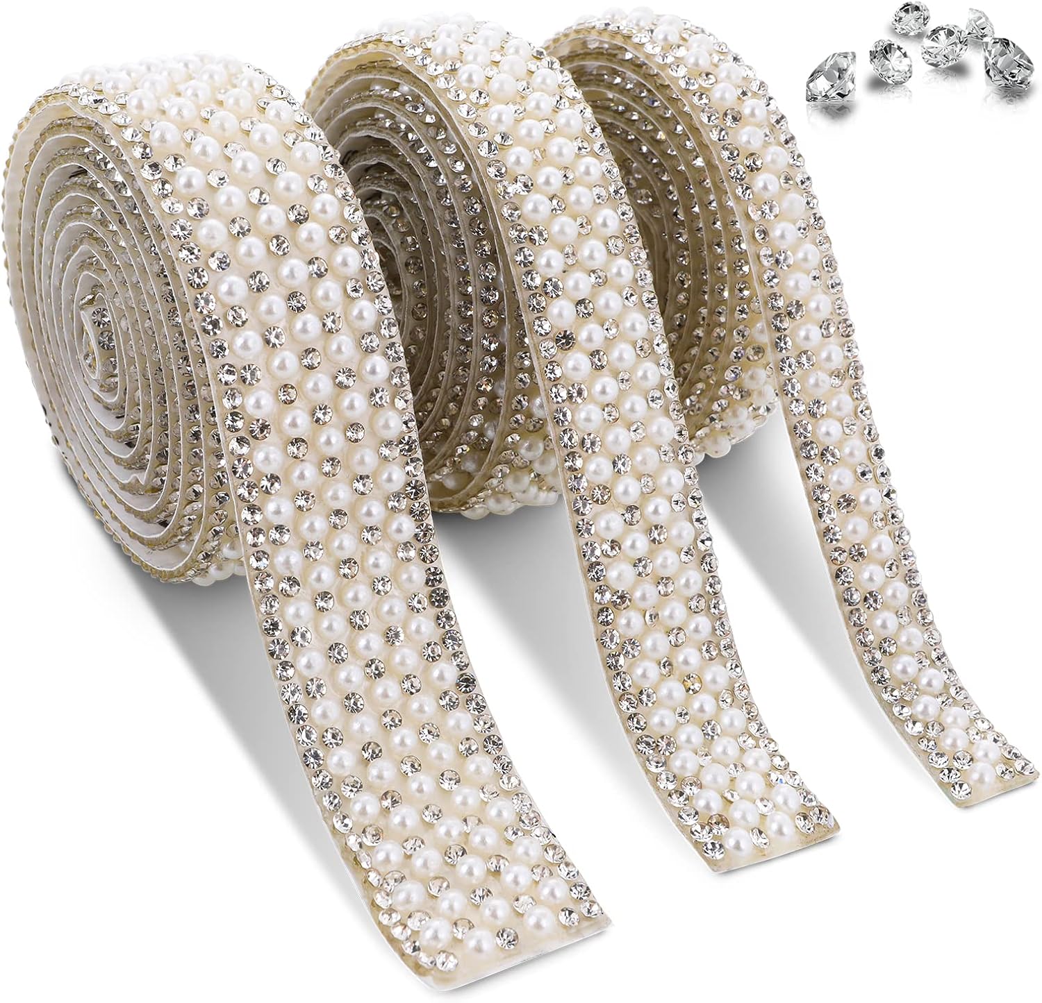 Amazon.com: Thinp Pearl Rhinestone Ribbon, Self Adhesive Stickers ...