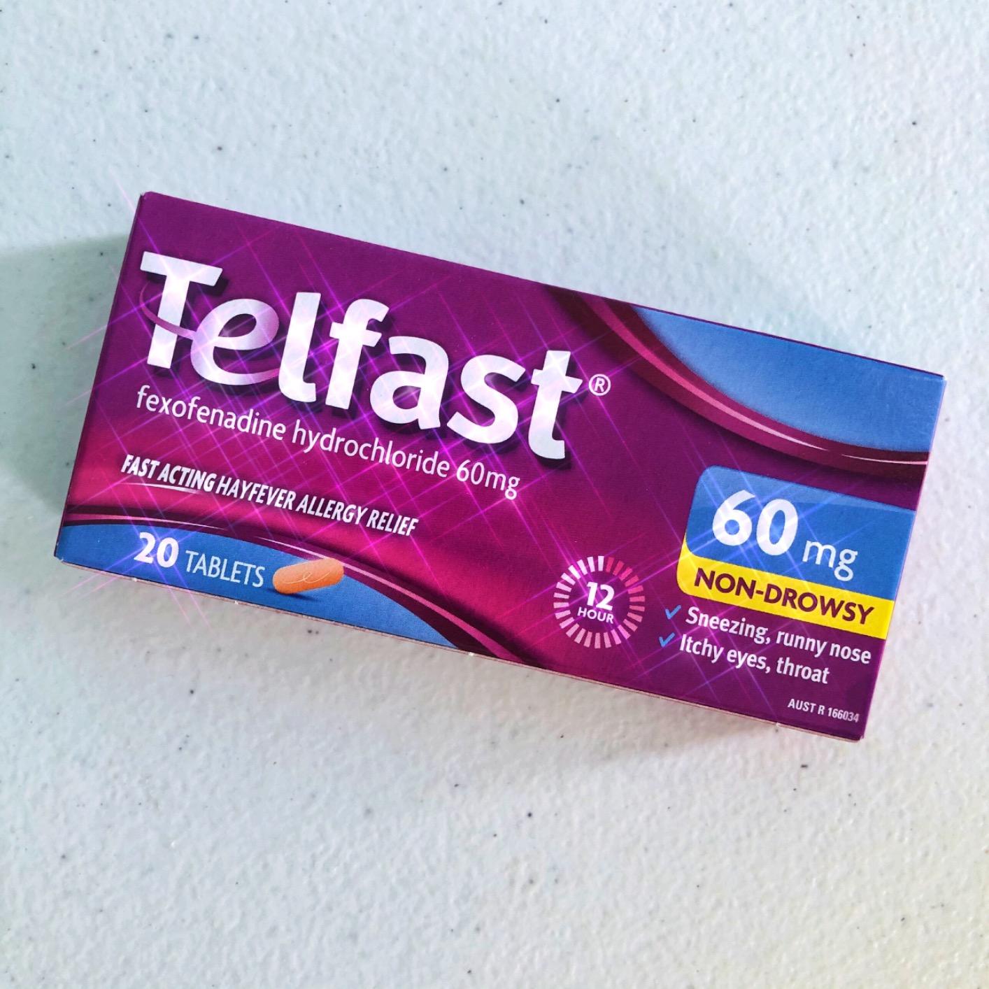Telfast 60 mg Non Drowsy Fast Acting Hayfever Allergy Relief 20 Tablets ...
