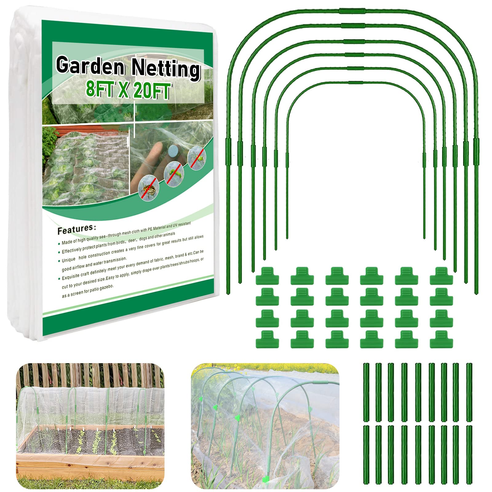 Garden Netting Kit, Garden Netting Kit for Raised Beds - 6pcs Garden ...