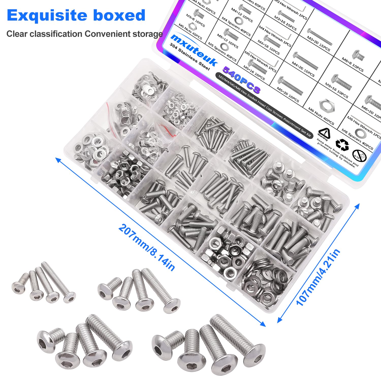 Snapklik.com : Mxuteuk M3 M4 M5 M6 Metric Screw Assortment Kit, 540Pcs ...