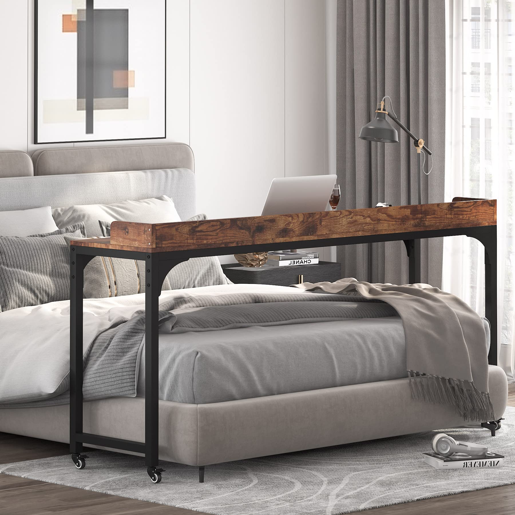 Buy Tribesigns Overbed Table with Wheels, Queen Size Mobile Computer ...