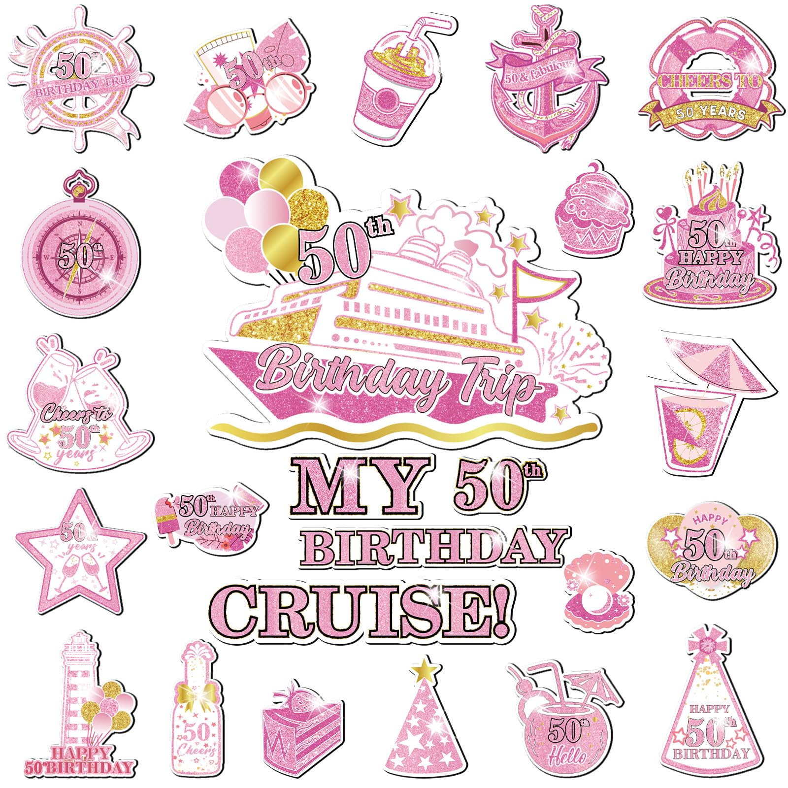 Amazon.com: 50th Birthday Cruise Door Magnets Decorations, Rose Gold ...