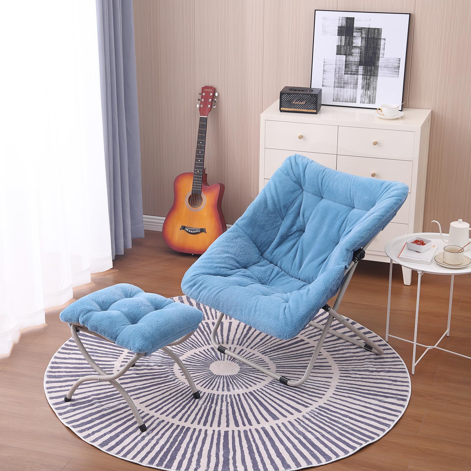 Givjoy Living Room Chair with Ottoman, Soft Faux Fur Saucer Chair ...