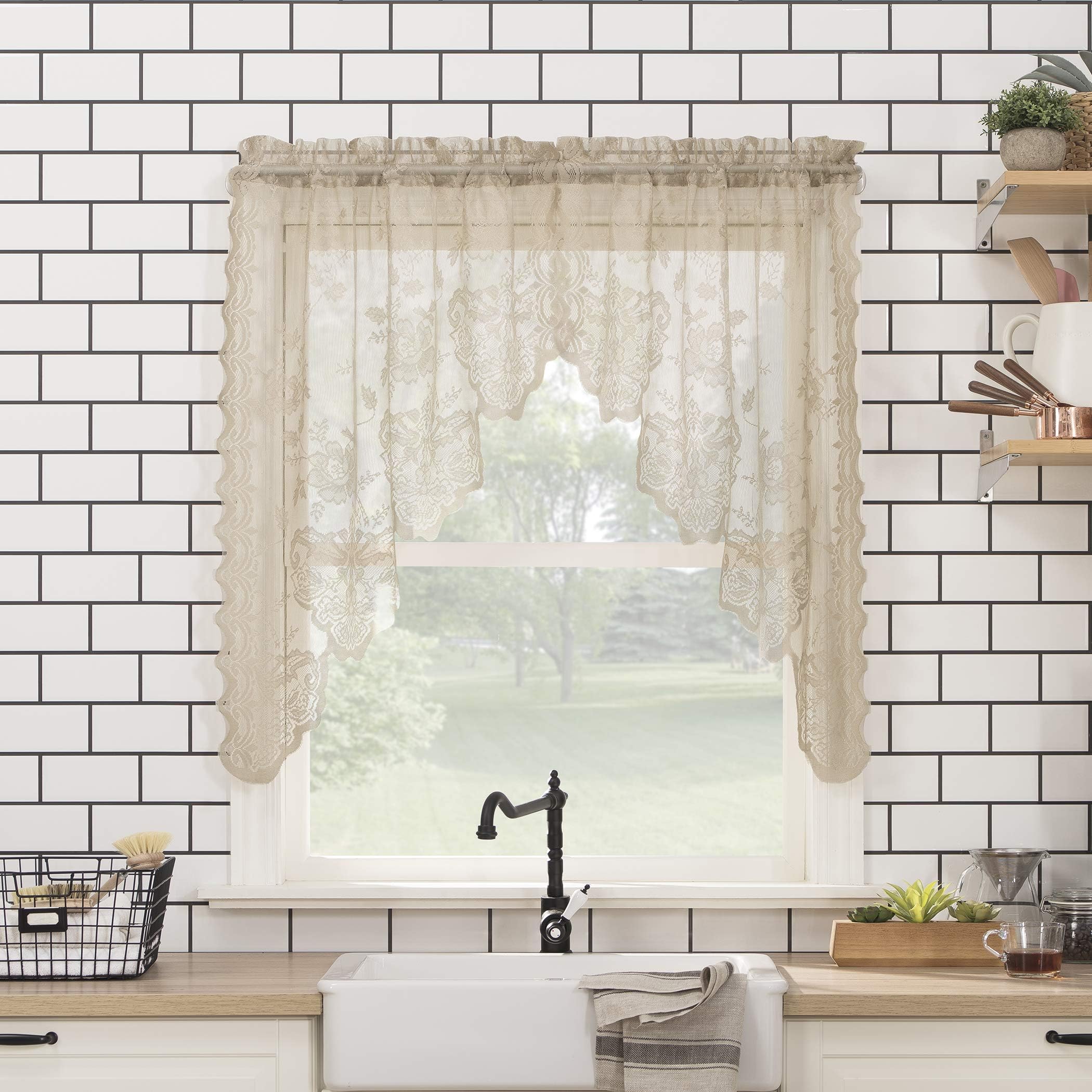 Amazon.com: No. 918 Alison-Tr Floral Lace Sheer Rod Pocket Kitchen ...