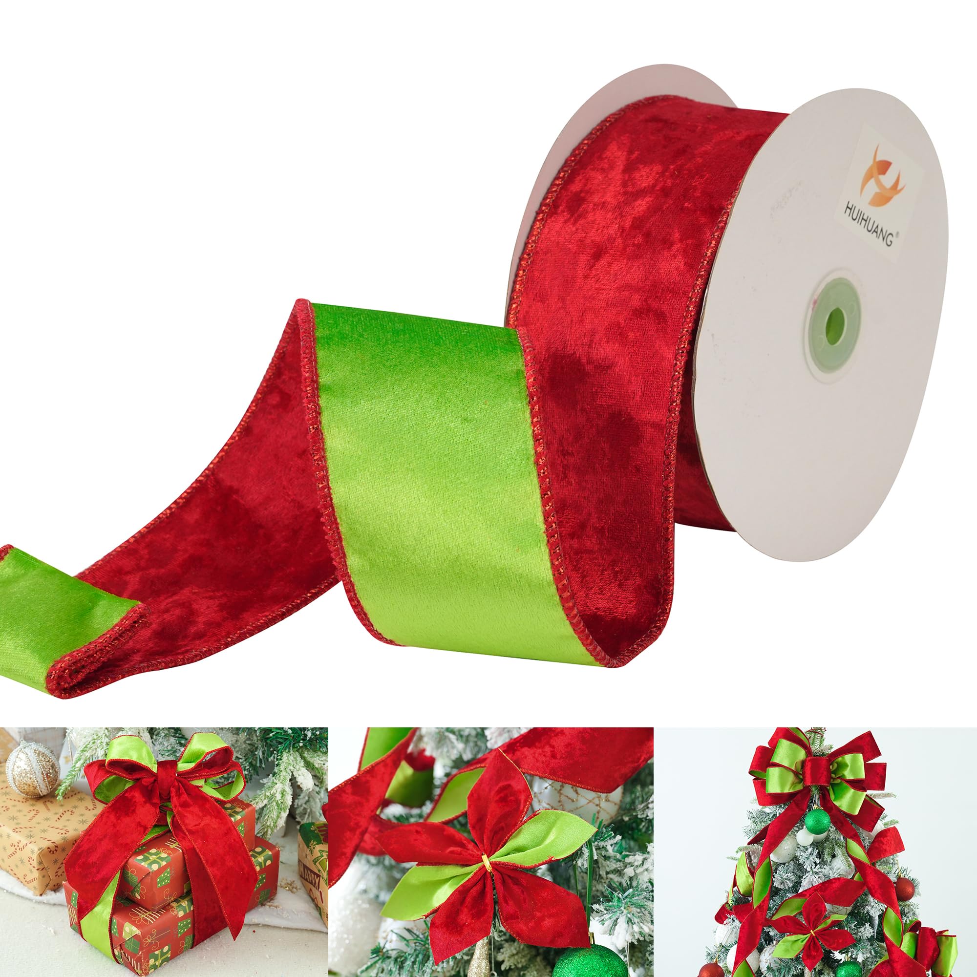 Amazon.com: HUIHUANG Lime Green and Red Velvet Wired Ribbon 2.5 inch ...