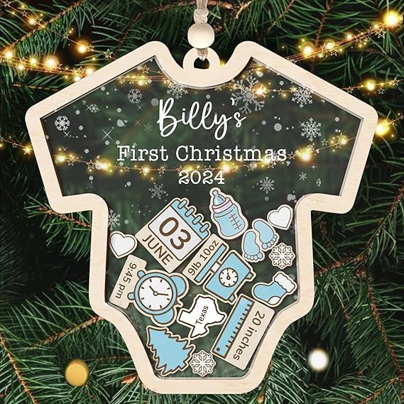 Amazon.com: Baby's First Christmas Ornament 2023 - Personalized Onesie Shape Custom Babys 1st ...