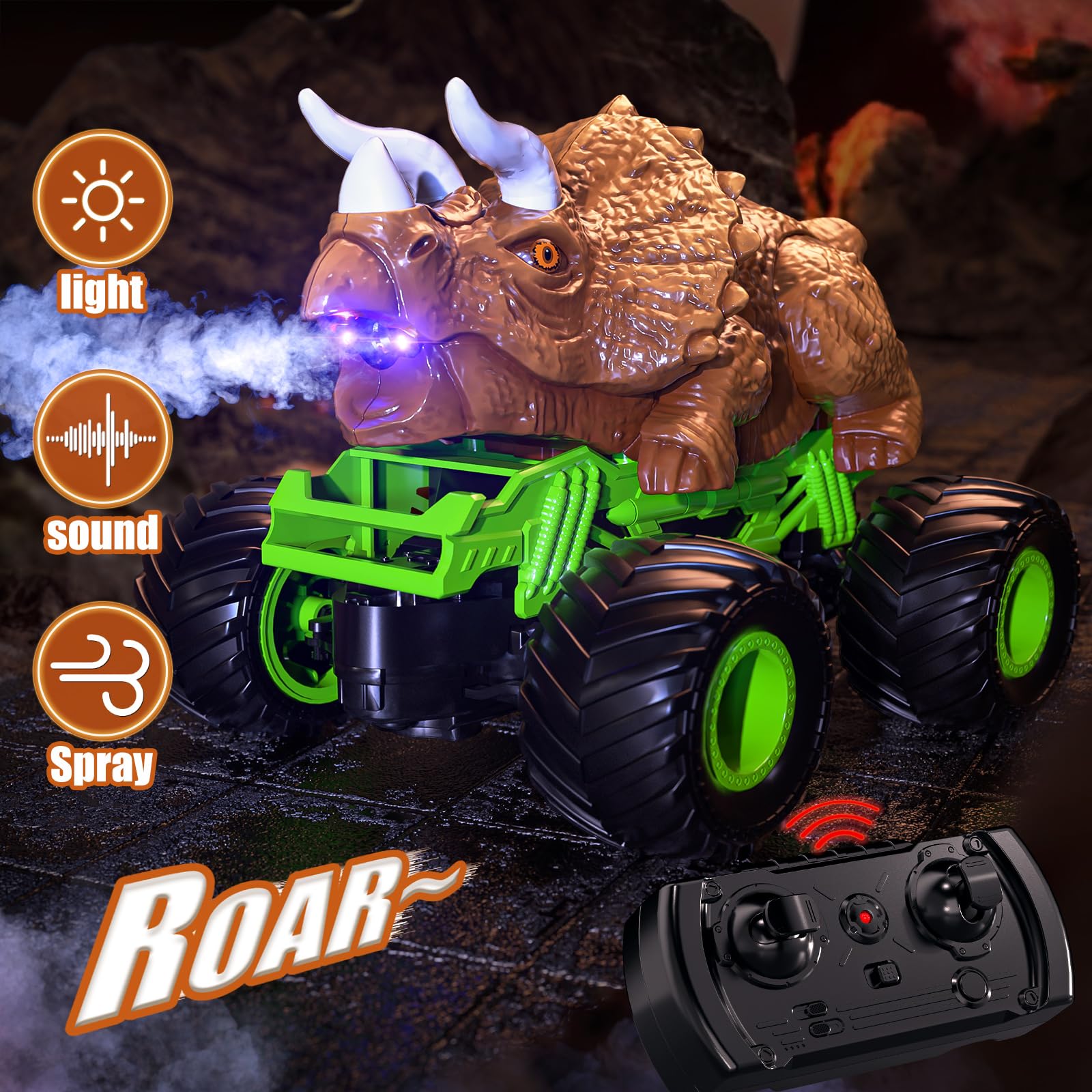 Snapklik.com : TEMI Remote Control Triceratops Car Toy, 1:24 Monster Truck