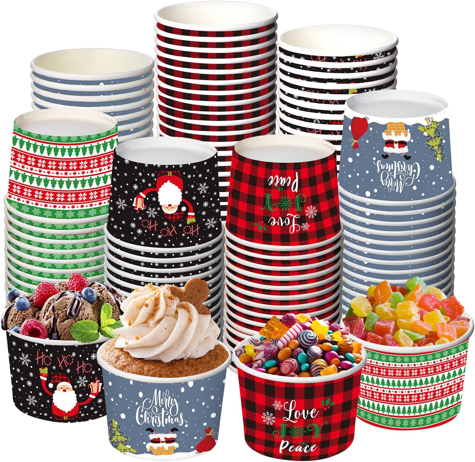Amazon.com: Domensi 100 Pcs Christmas Treat Snack Cups 12 oz Xmas ...