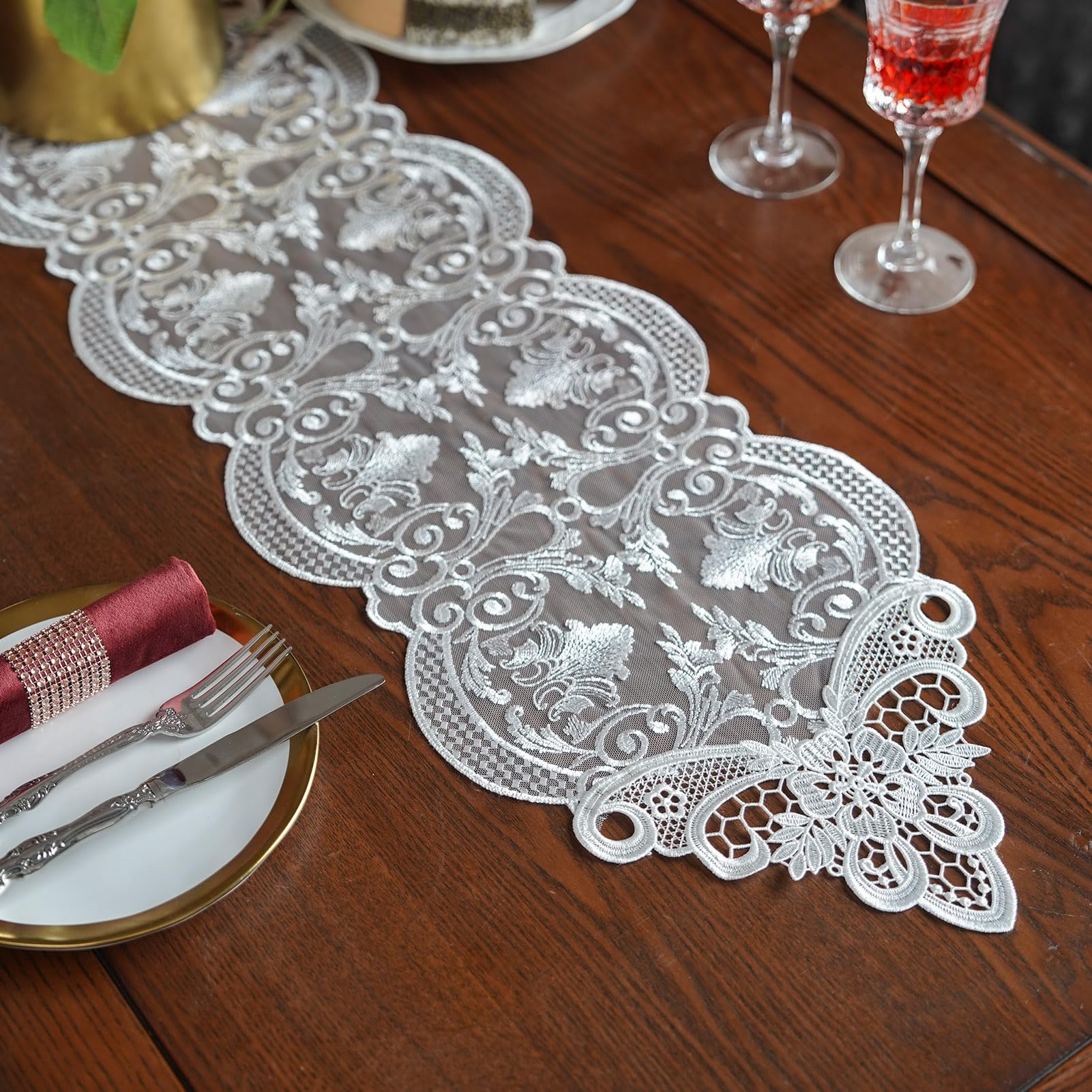 Amazon.com: ARTABLE Lace Table Runner Dresser Scarf Macrame Embroidered ...
