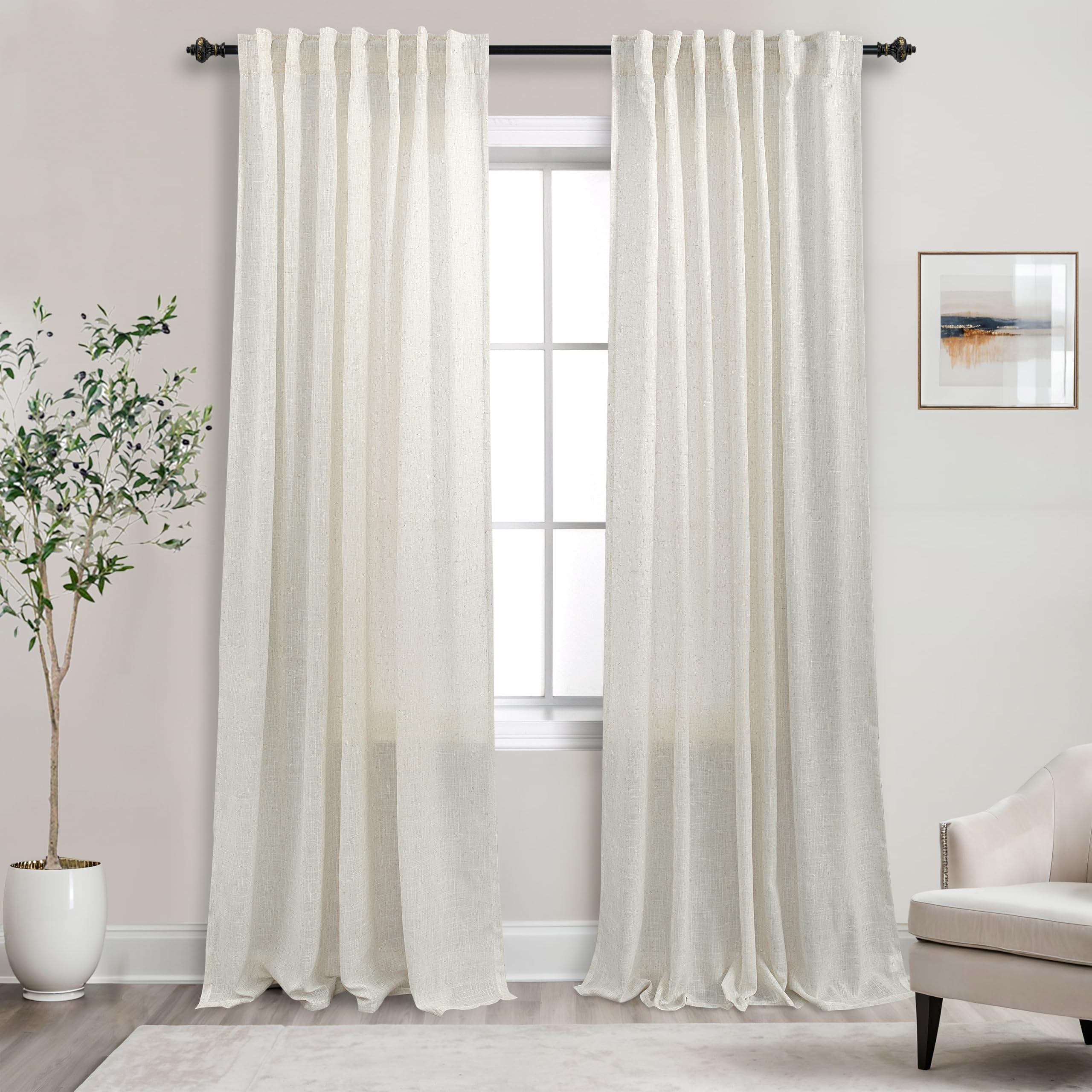 Amazon.com: Linen Curtains 84 Inch Length 2 Panels Set,Back Tab/Rod ...