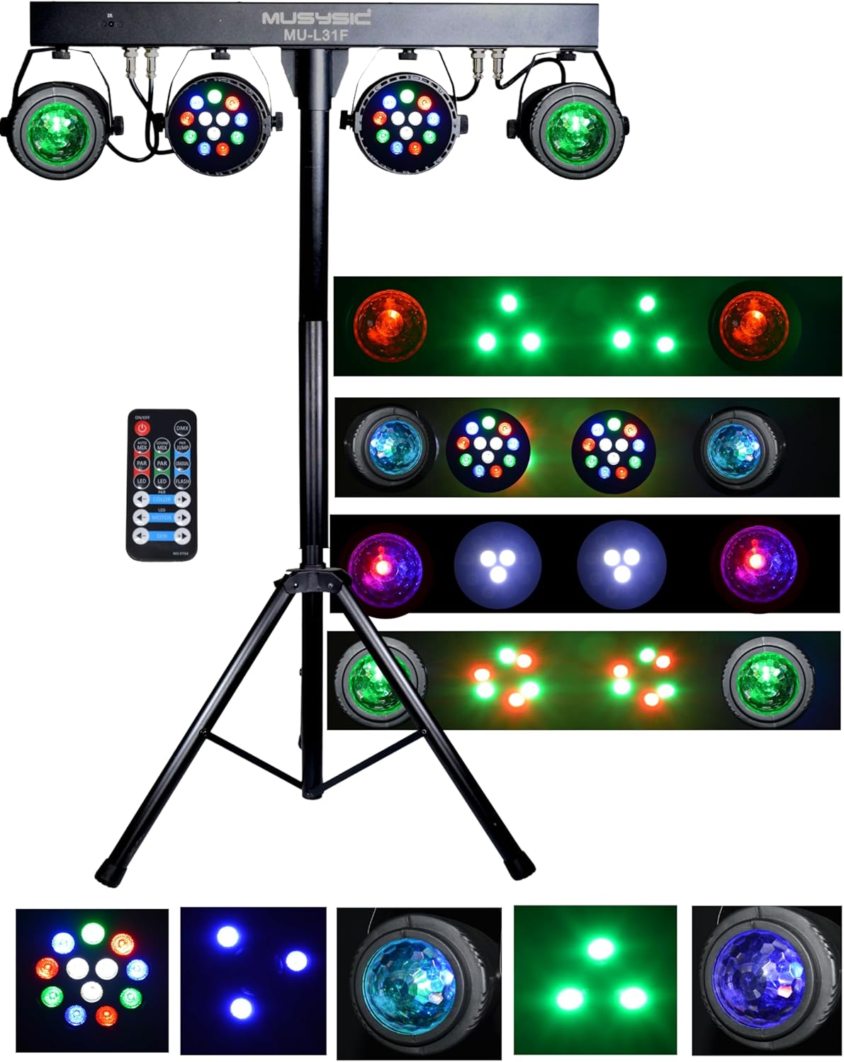 Amazon.com: MUSYSIC Luz LED RGB Dj con soporte, 4 pares Powerhouse ...