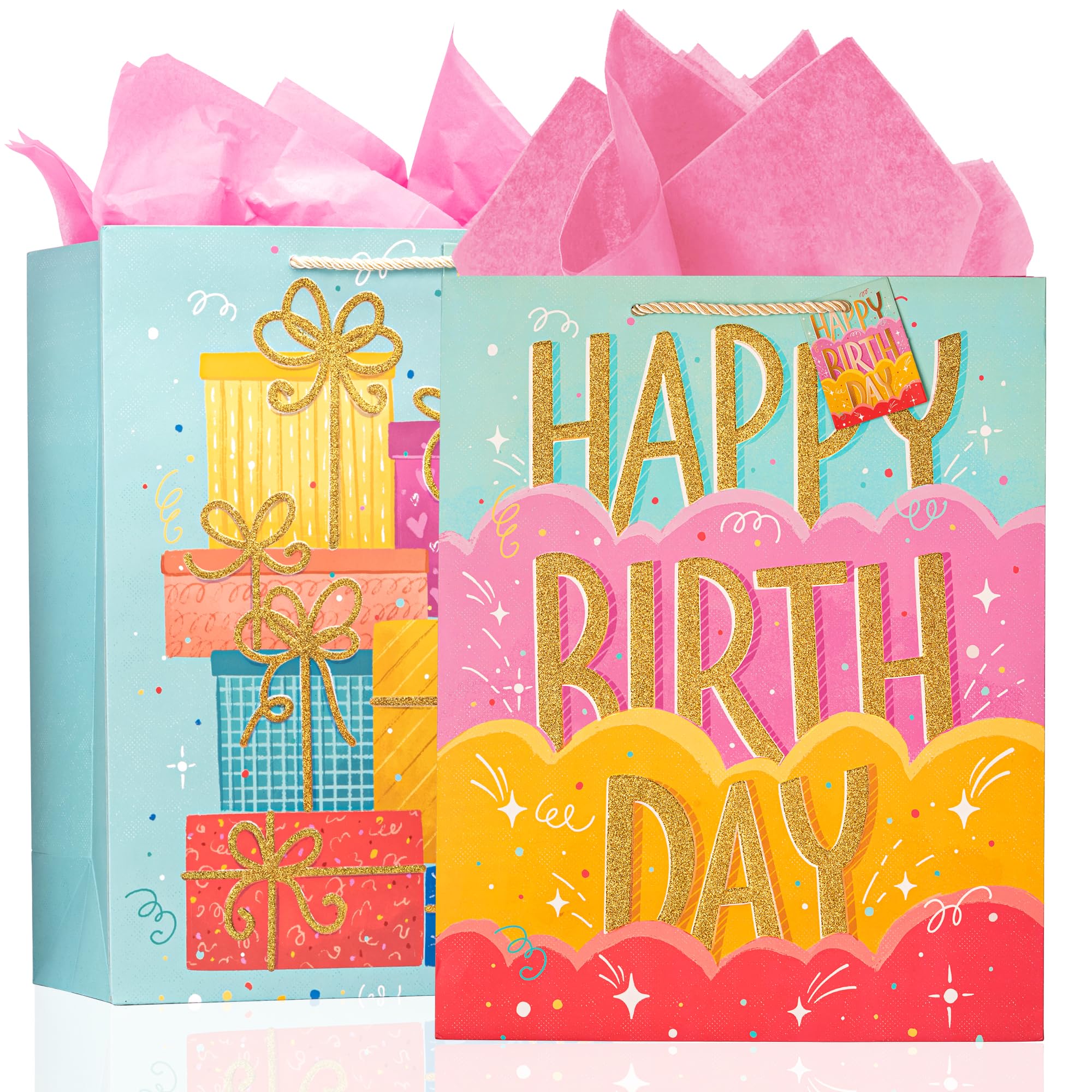 Amazon.com: Craftorama 16" Extra Large Happy Birthday Gift Bags with ...