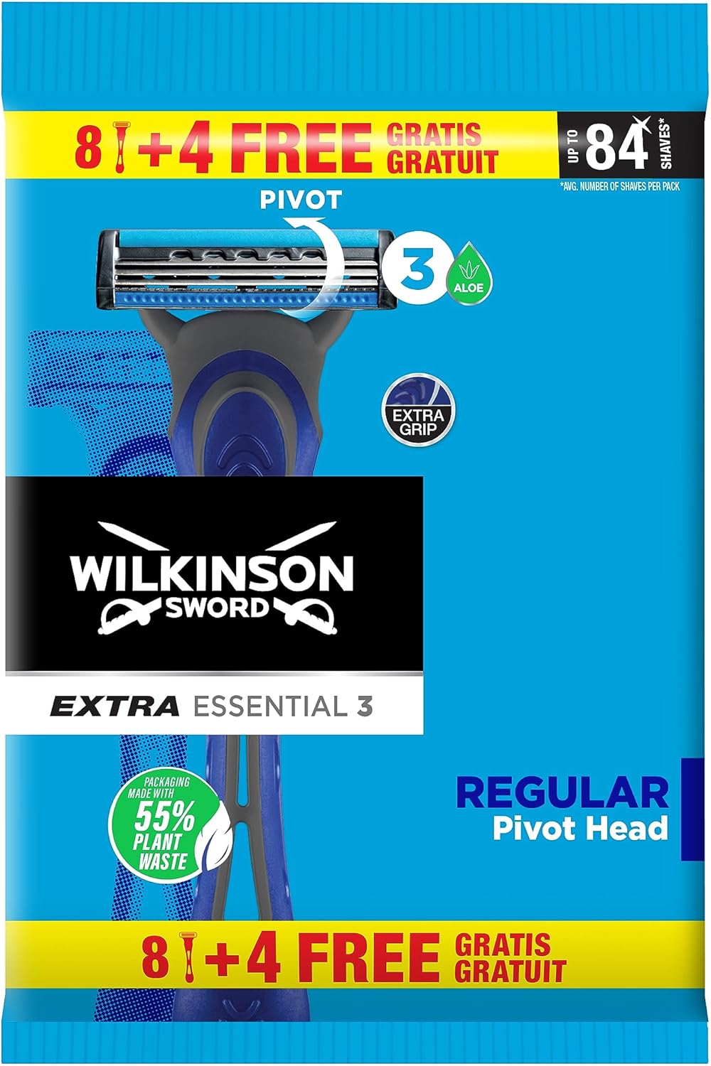Wilkinson Sword Extra 3 Essential – Pack of 8 + 4 Disposable Razors ...