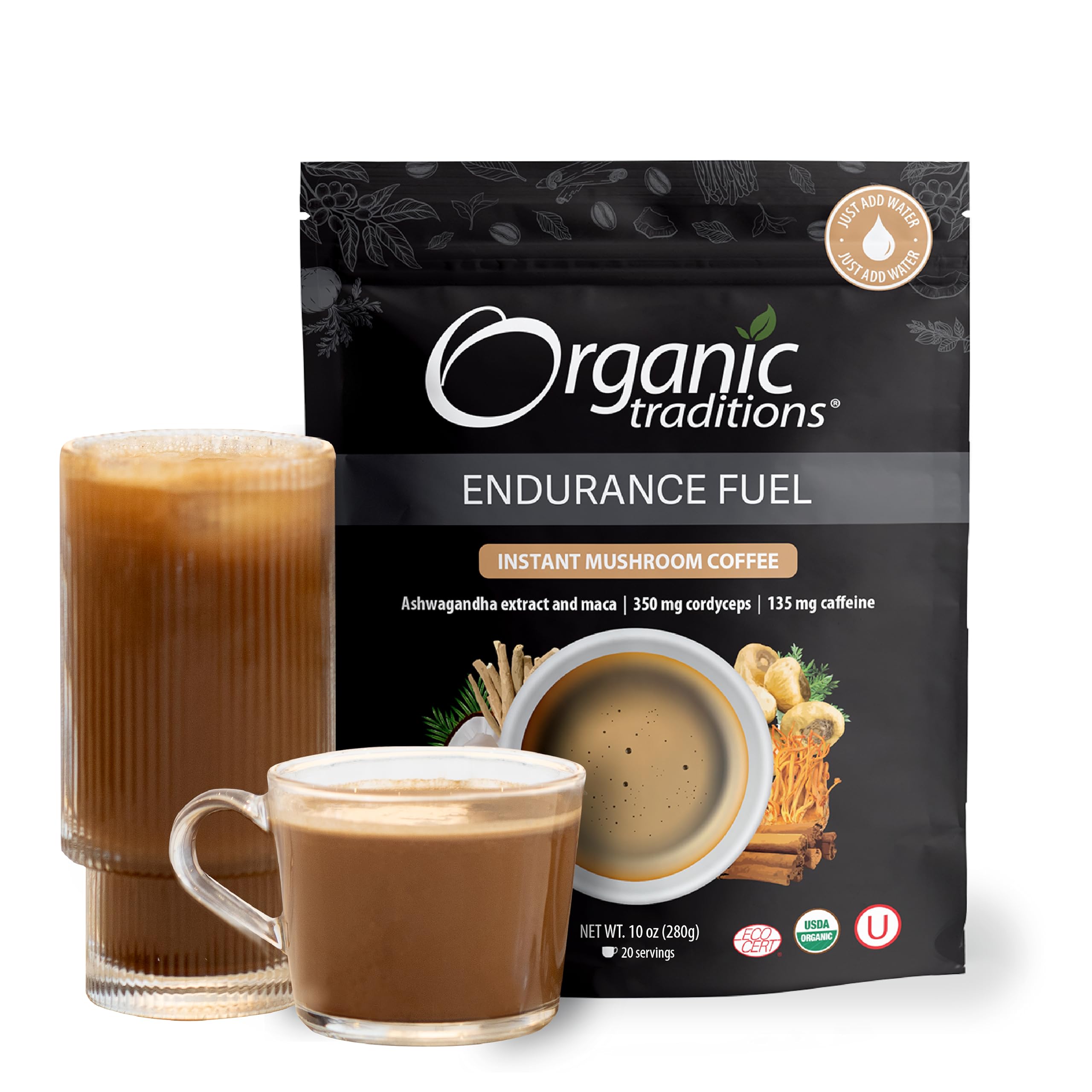 Amazon.com : Organic Traditions Endurance Fuel Organic Mushroom Coffee ...