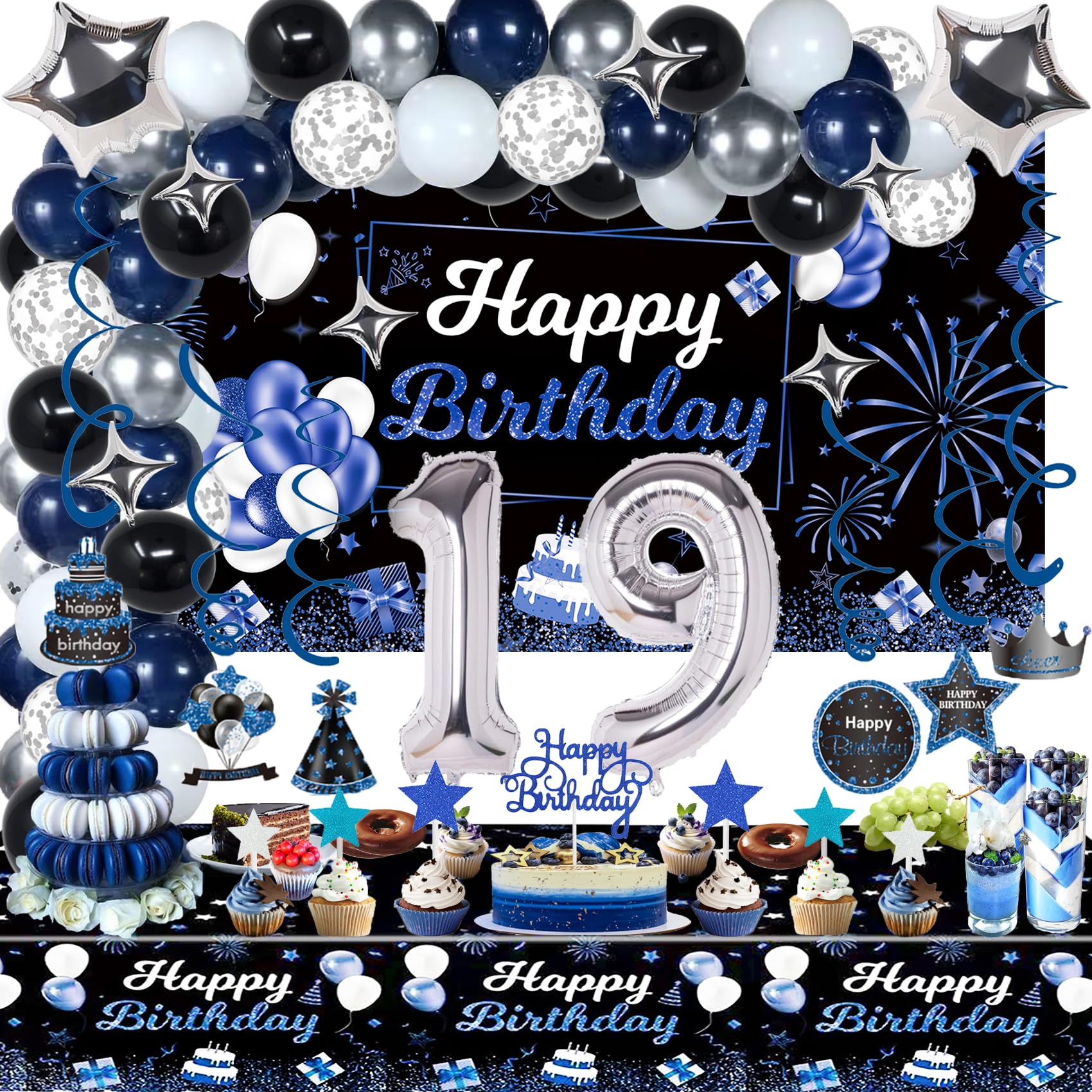 Amazon.com: Miidenks 19th Birthday Decorations Set for Boy Men, Navy ...
