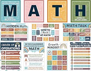 Amazon.com: gisgfim 11 Pcs Boho Math Posters Math Teacher Bulletin ...