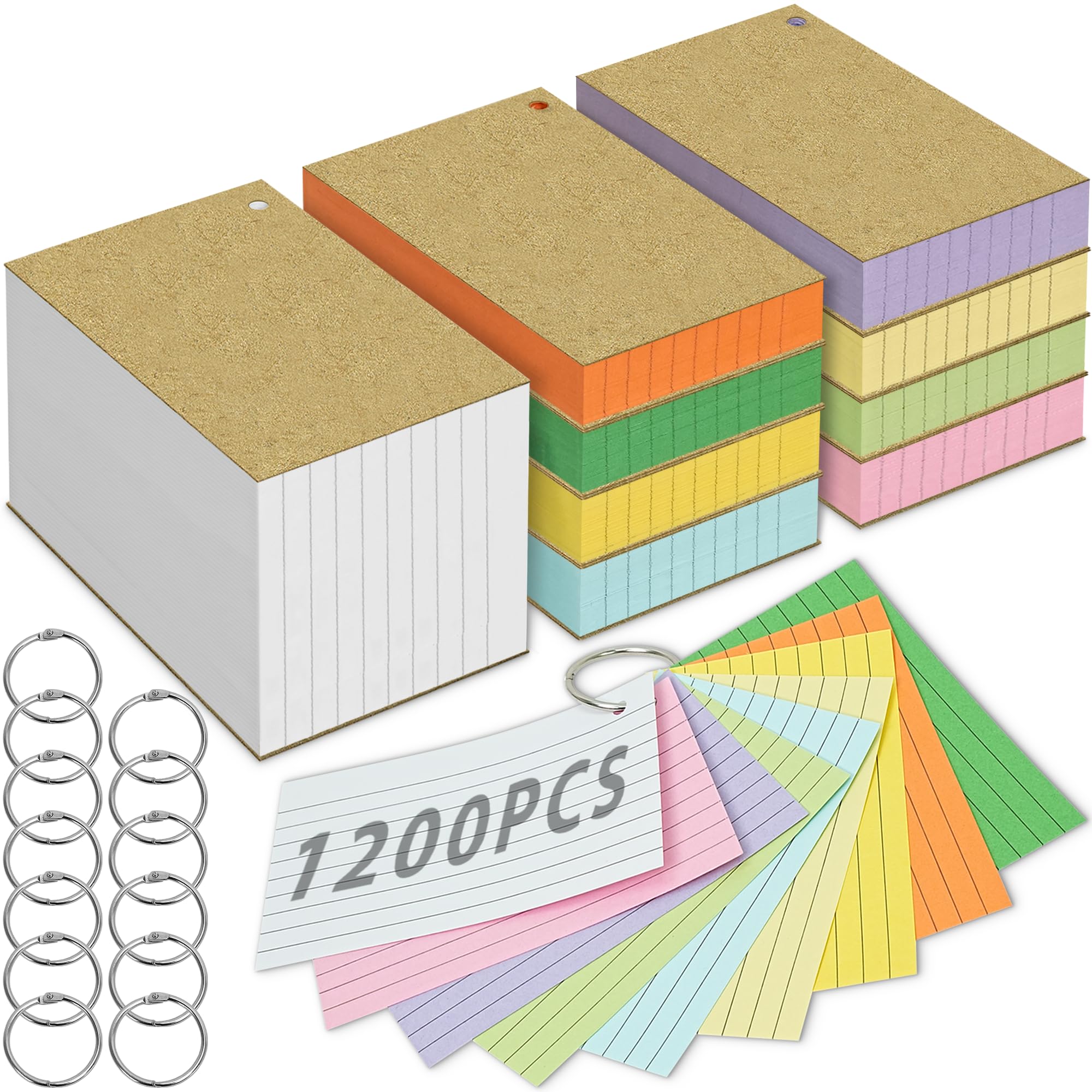 Snapklik.com : 1200 PCS Index Cards, 3x5 Inches Colored Flash Cards