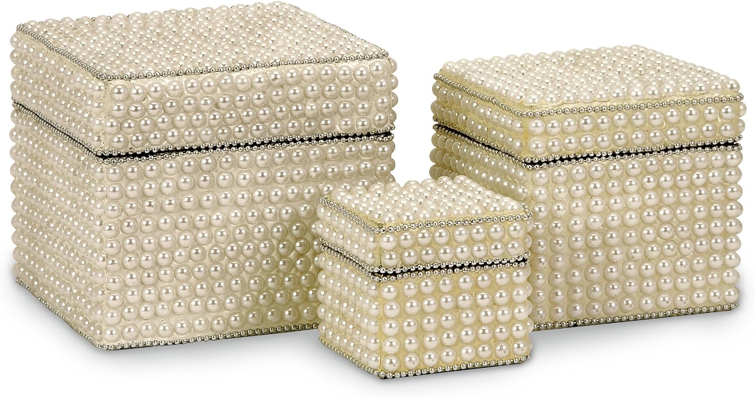 Amazon.com: IMAX Raina Pearl Finish Storage Boxes, Set of 3 : Home ...