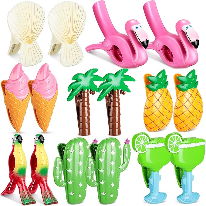 Amazon.com: Rtteri 16 Pcs Beach Towel Clips for Beach Chairs Cute Towel ...