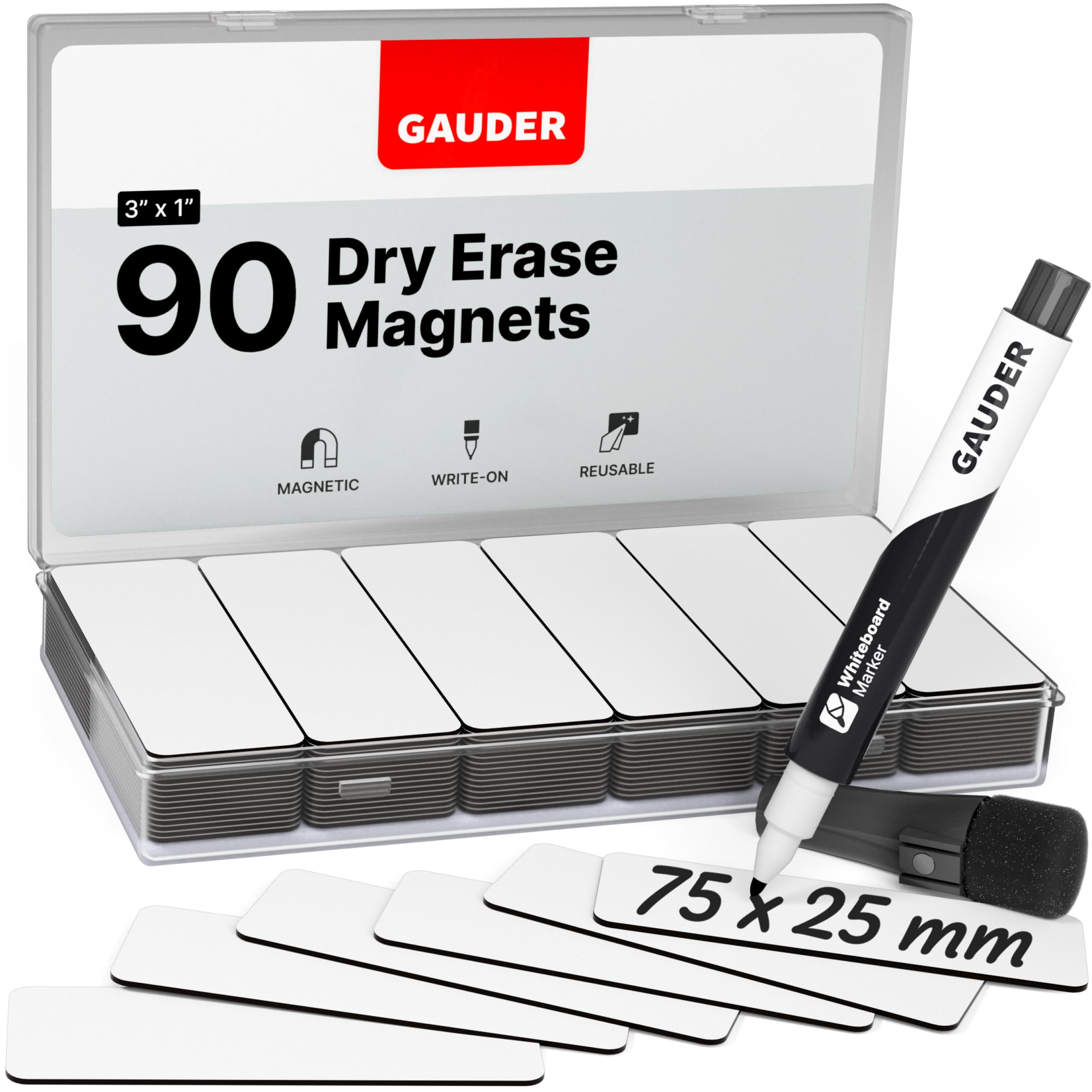 GAUDER Magnetic Dry Erase Labels | 90x Magnetic Labels (3 Inches x 1 ...
