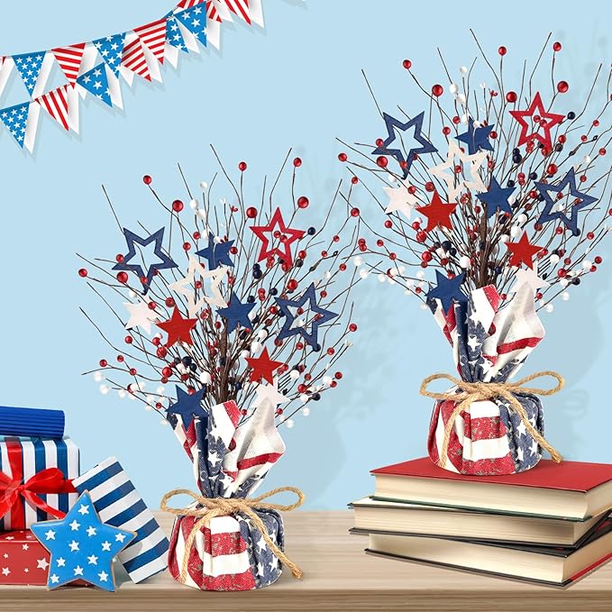 Amazon.com: Kenburg 2 Packs 4th of July Artificial Tree Tabletop Decor ...