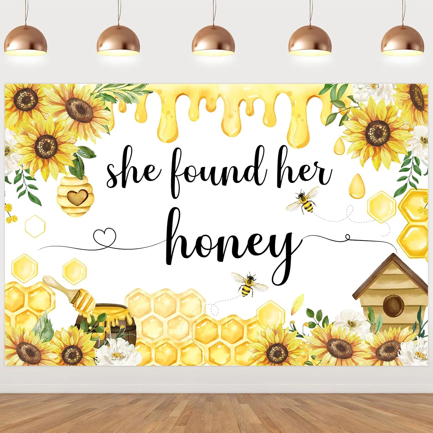 Amazon.com : Wonmelody Bee Bridal Shower Decorations Backdrop She Found ...