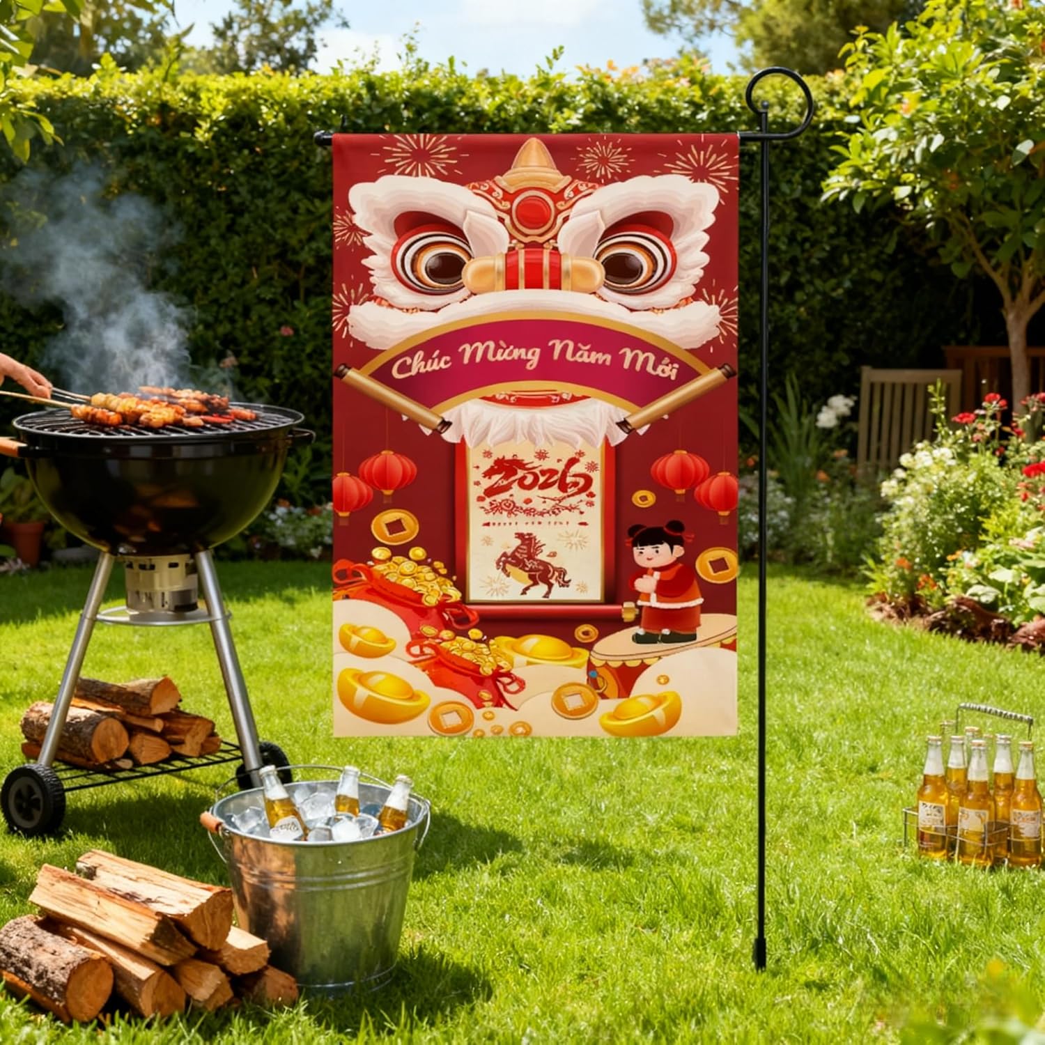 Amazon.com : KYMY Vietnamese New Year Garden Flag, 2026 Asian Spring ...