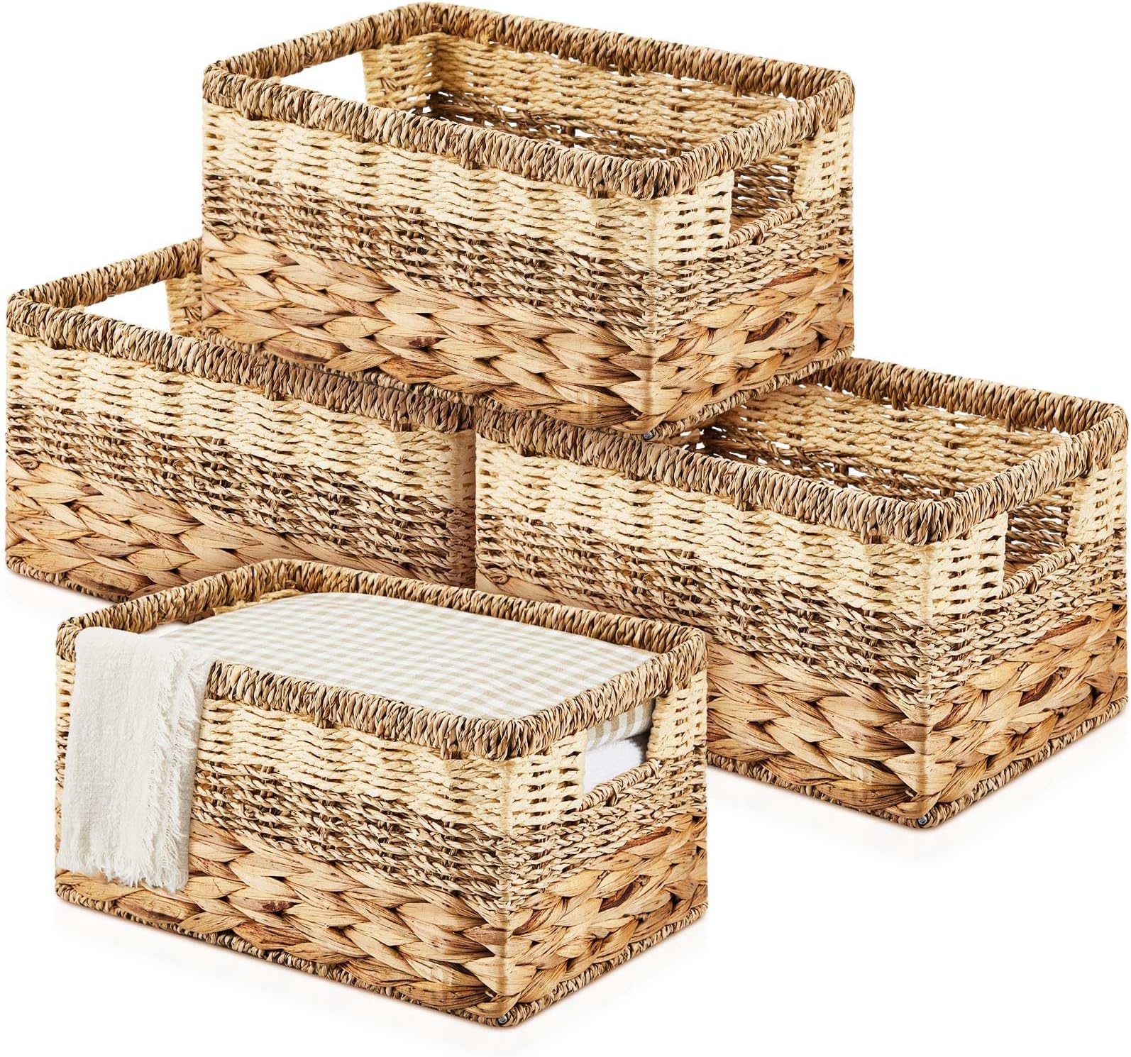 Amazon.com: Suzile 4 Pcs Wicker Storage Basket Water Hyacinth Seagrass Woven Baskets for ...