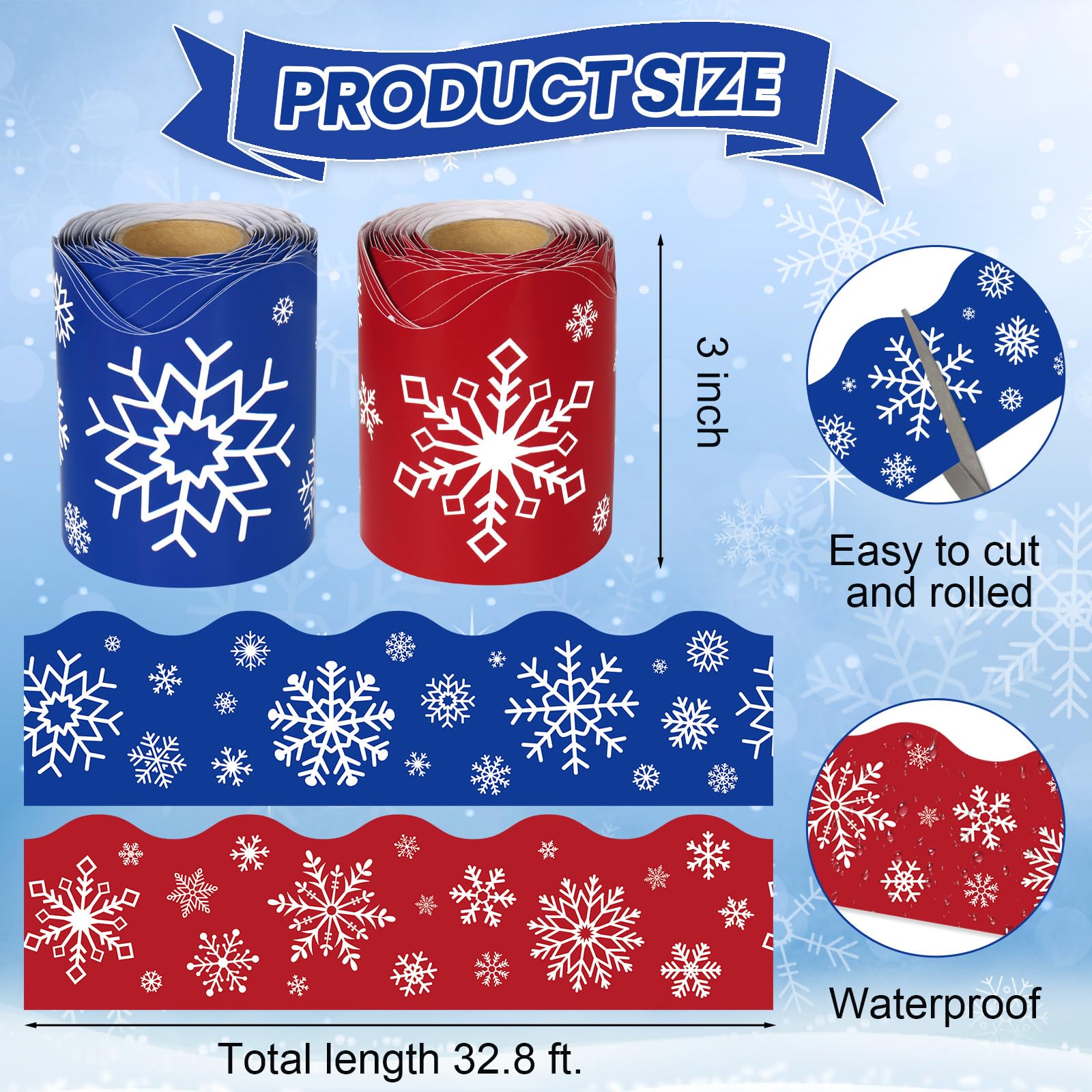 Snapklik.com : 2 Rolls Winter Snowflake Bulletin Board Borders, 65.6 Ft ...