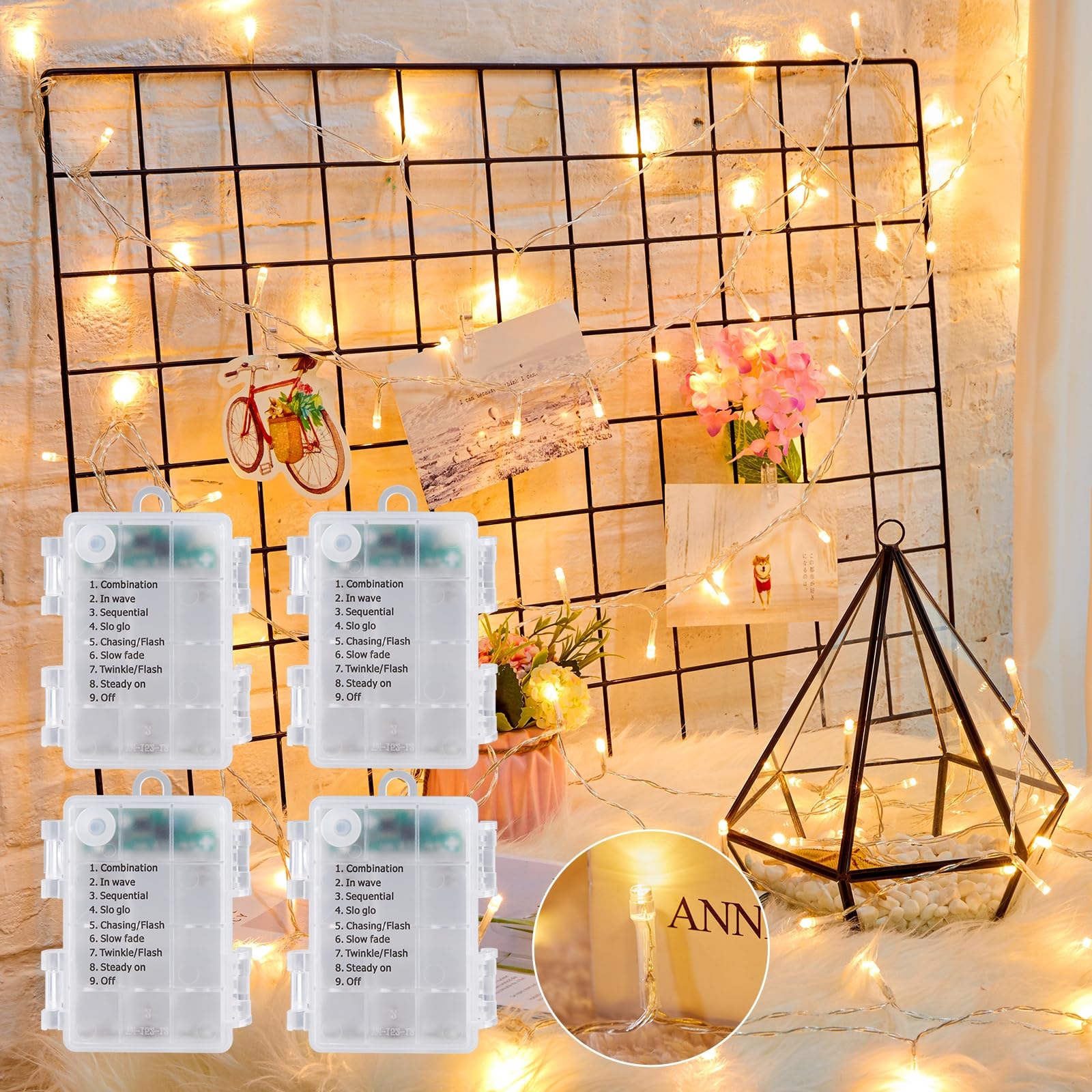 Amazon.com: Battery Operated String Lights Outdoor, 4 Pack Total 66FT ...