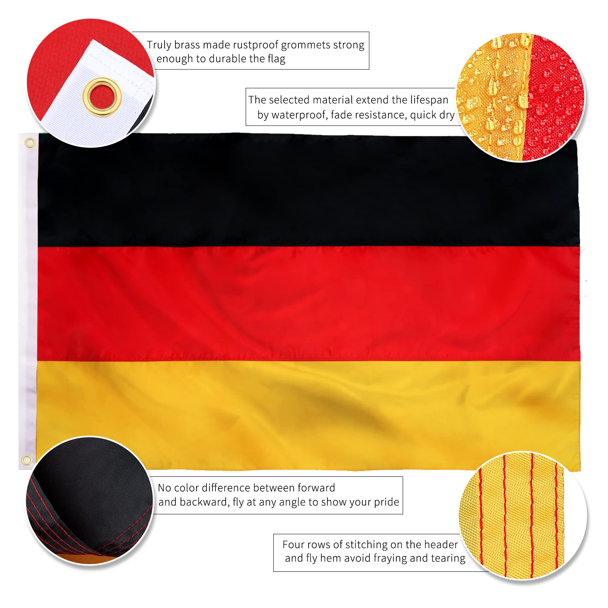 Buy XIFAN Premium Nylon Germany German Flag 3x5 Outdoor, Heavy Duty ...