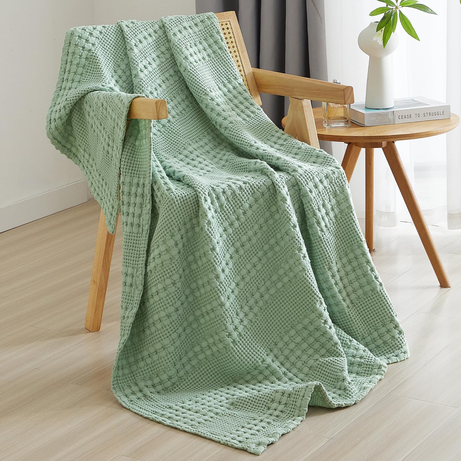 Amazon.com: PHF 100% Cotton Waffle Weave Throw Blanket - Lightweight ...