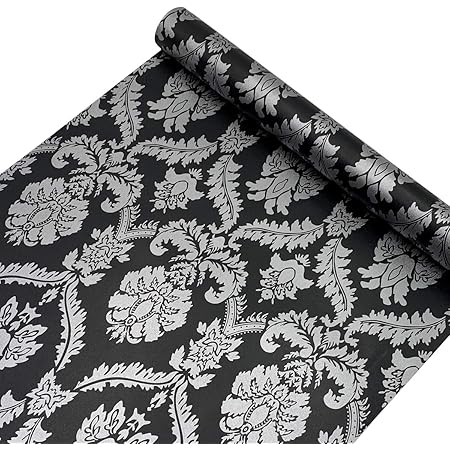 Black Damask Wallpaper Self Adhesive Shelf Vinyl Paper Peel and Stick ...