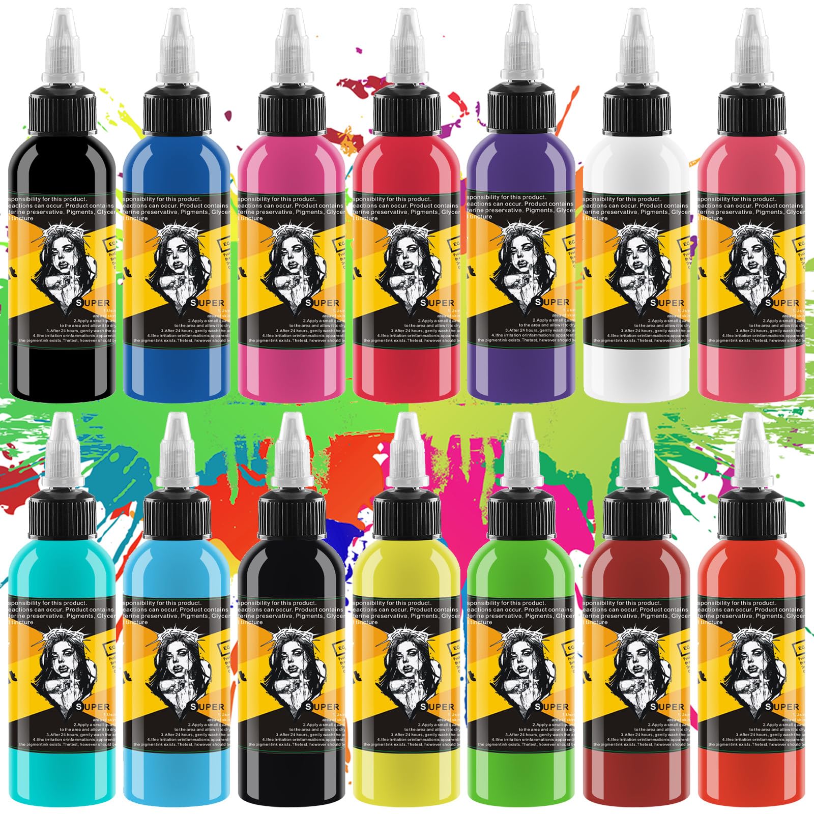 Amazon.com: BAODELI 14 PCS 1 oz Tattoo Ink Tattoo Ink Set Color Ink ...