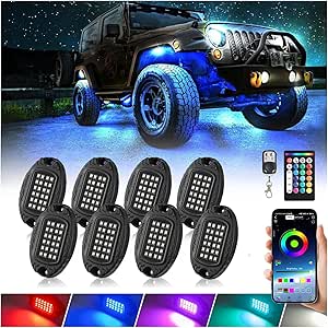 Amazon.com: 8 Pods RGB LED Alloy Rock Lights for Trucks Jeep ATV UTV Golf Cart RZR SXS Offroad ...