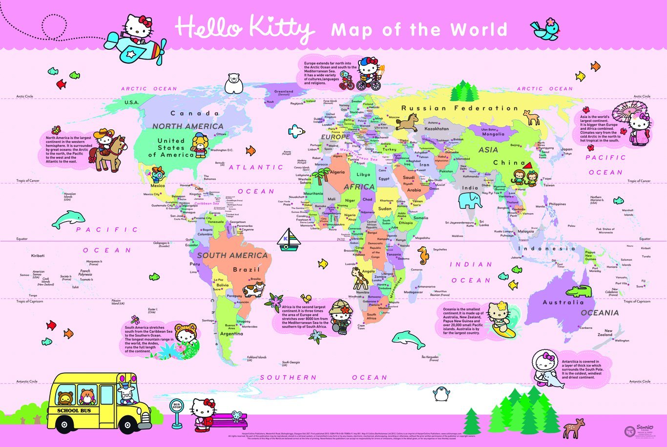 Hello Kitty Children’s World Wall Map: With Free Stickers : Collins ...