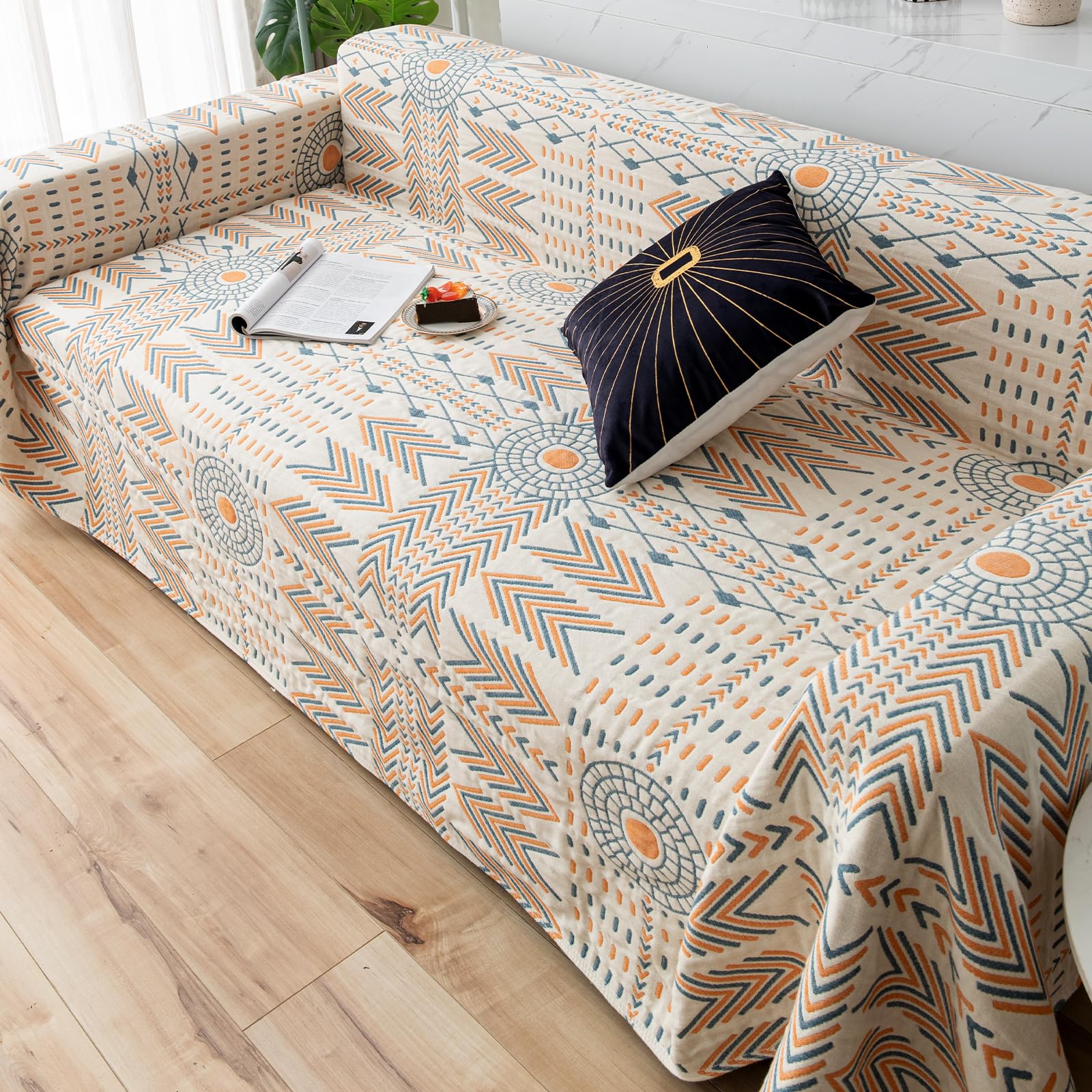 Amazon.com: Osunnus Boho Cotton Sofa Throw Cover 79" x 118" Reversible ...