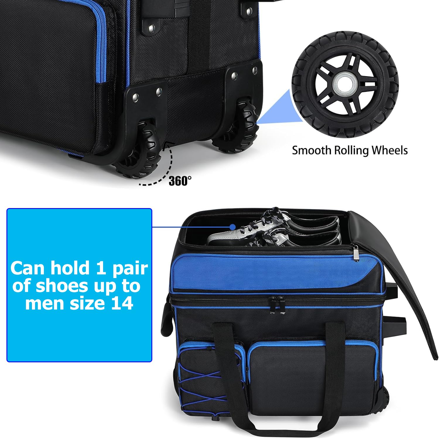Large 2 Ball Bowling Bag With Rollers?with Fixed Bowling Ball Device ...