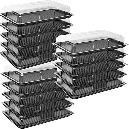 Deli Supplies Pack of 10 Large Rectangle Food Platter Tray Set, Black ...