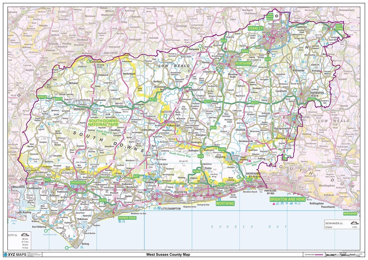 West Sussex County Map-Plastic Coated : Amazon.co.uk: Stationery ...