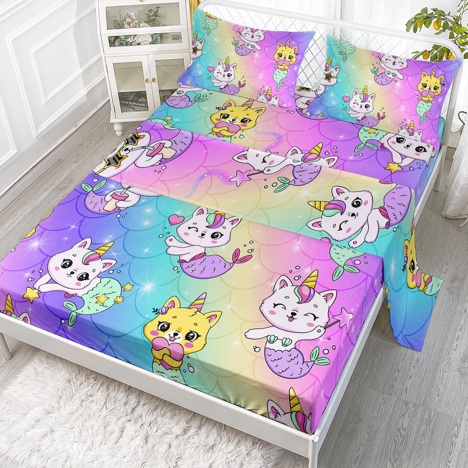 Amazon.com: Axolotl Unicorn Cat Sheets Set Twin,Cartoon Cat Sheets Set ...