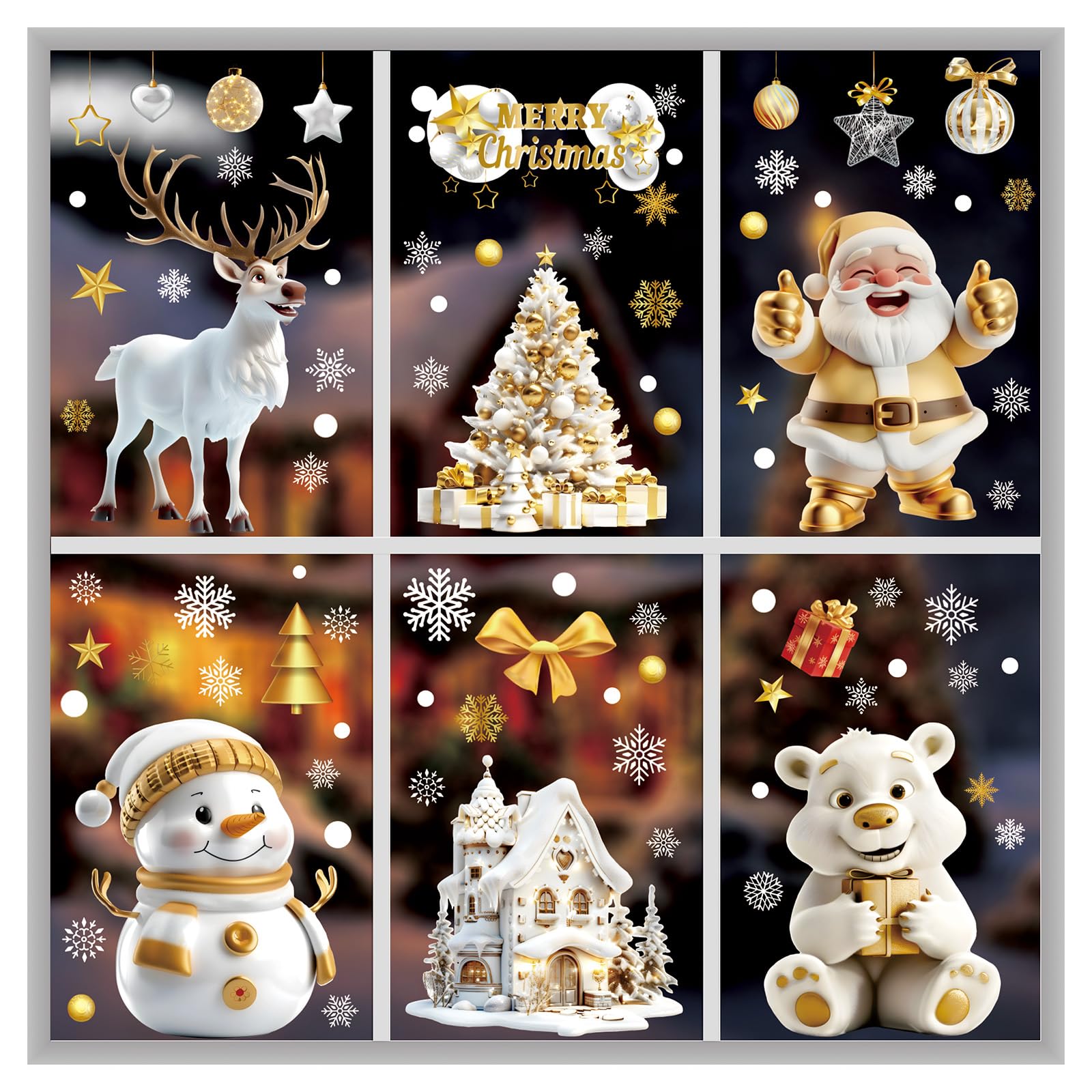150 pcs Golden Christmas Window Stickers 9 Sheets Cling Static ...