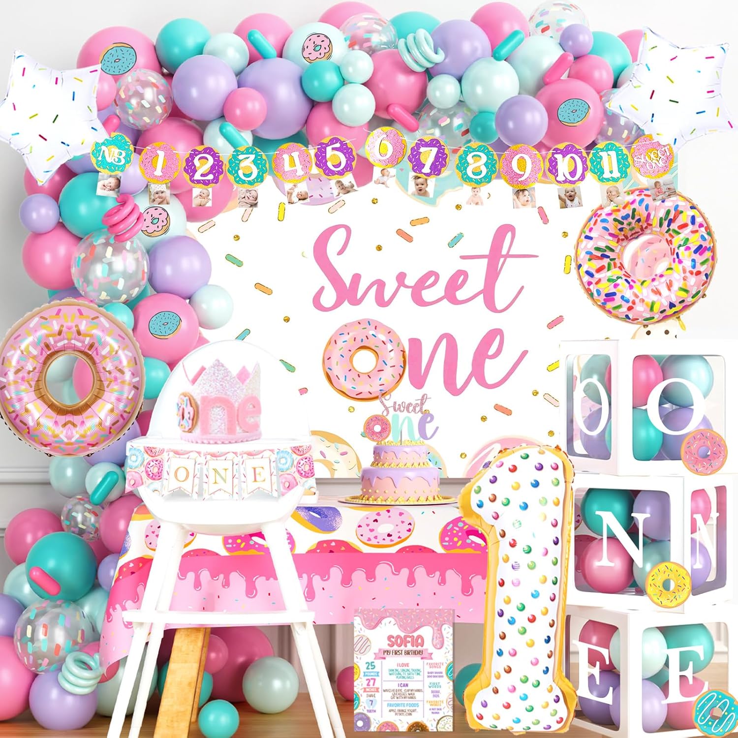 Amazon.com: 127 PCs Sweet One Birthday Party Decorations, Fiesec Donut ...