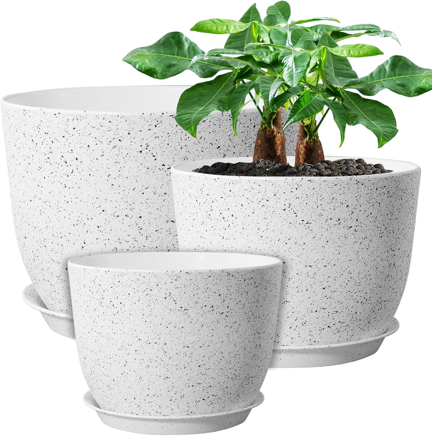 UOUZ 12/10/9 Large Modern Plant Pots, Plastic Planters with Drainage ...