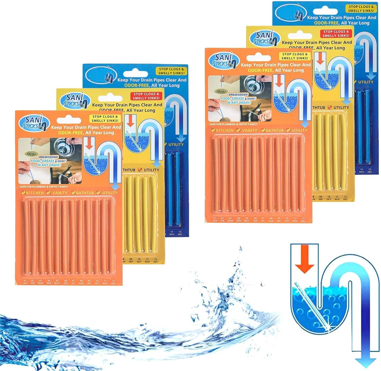 72 Pcs Drain Sticks, Easy Flow Drain Sticks, Easy Flow and Odour ...