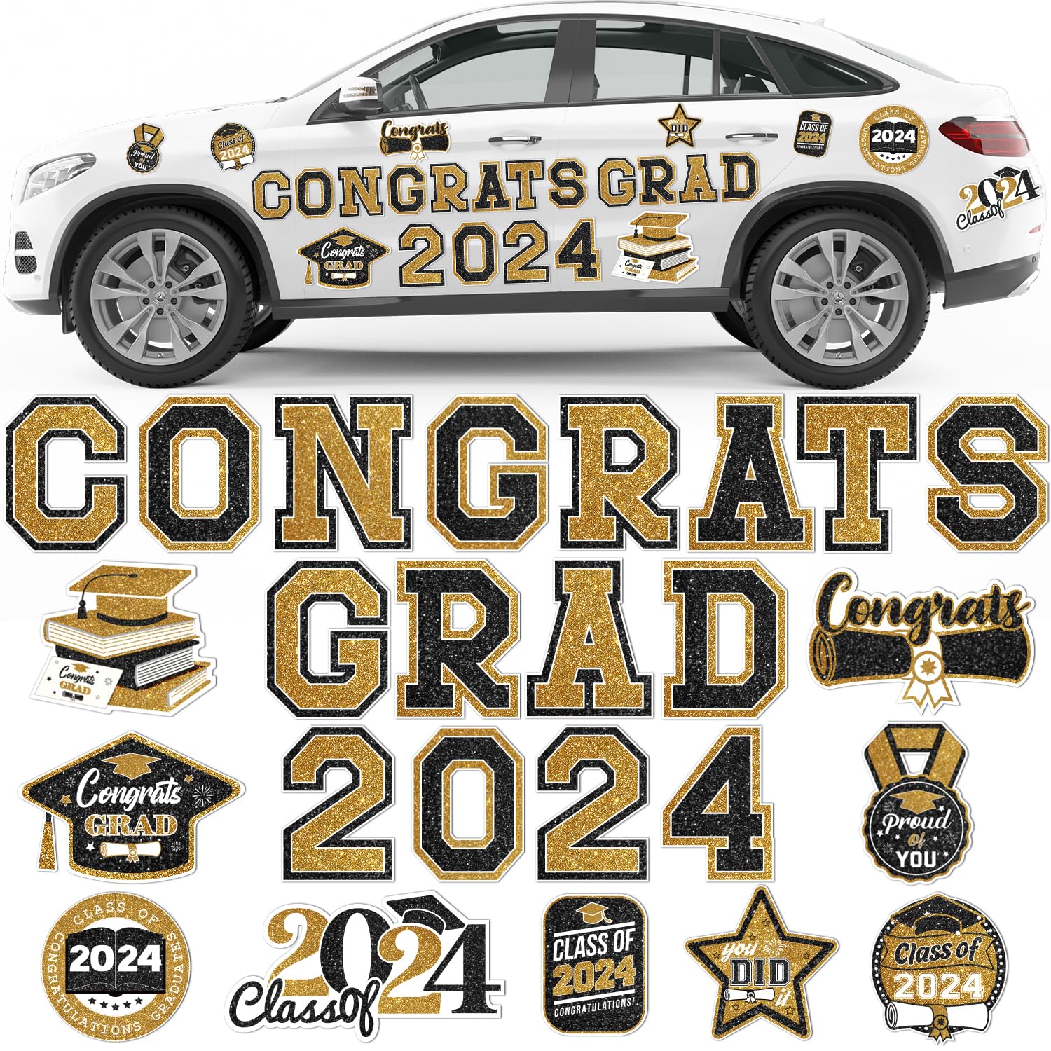 25 Pcs Black and Gold Graduation Car Decorations Class of 2024 ...