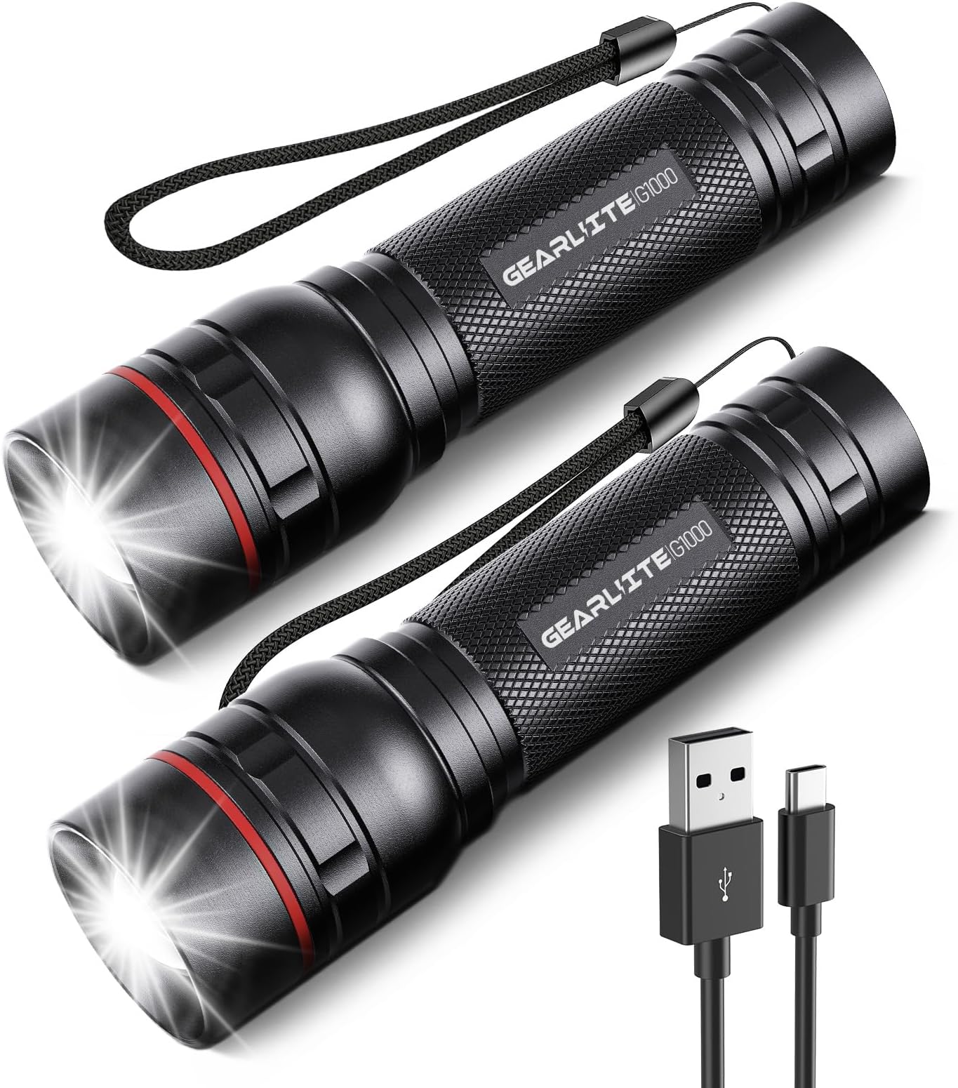 GEARLITE LED Torch Rechargeable, 2 Pack Super Bright Adjustable Focus ...